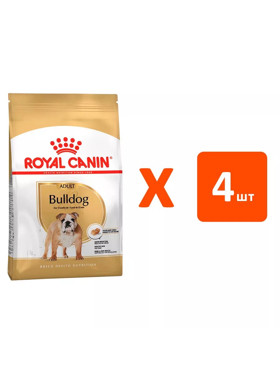Корм сухой Royal Canin Bulldog Adult для взрослых собак английский бульдог, 3 кг х 4 шт