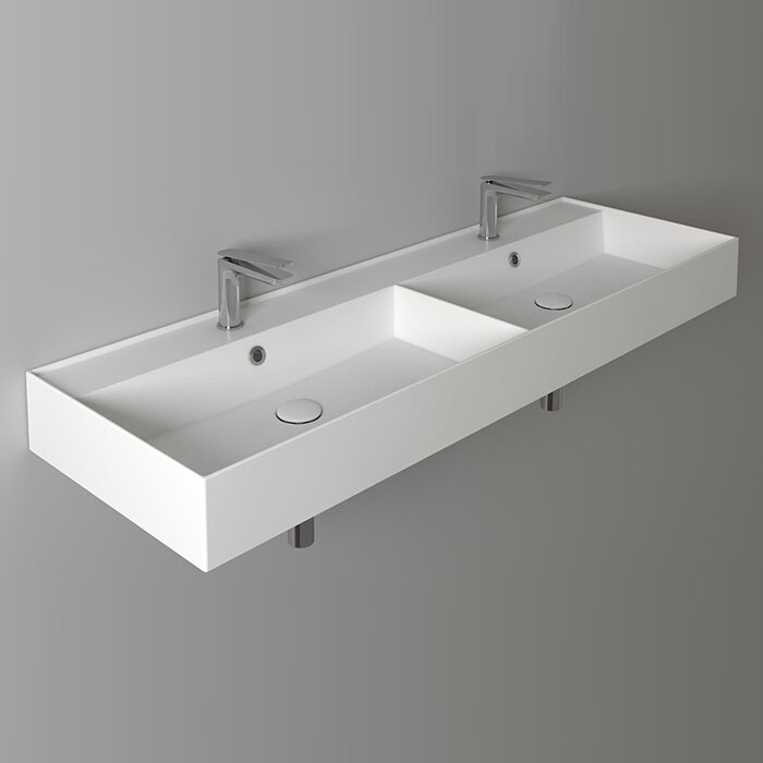 SIMAS AGILE Раковина двойная подвесная 141х46 см, с переливом, с 2 отв под смеситель, цвет белый