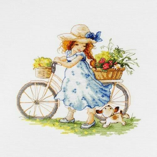 Набор для вышивания Luca-S B1129 Take a ride (Девочка с велосипедом)