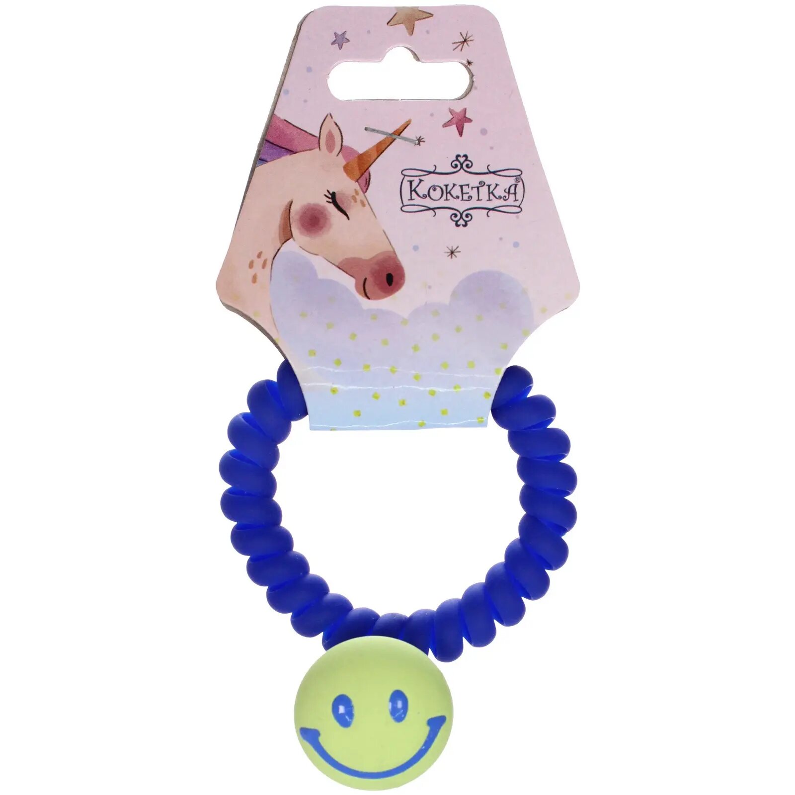 Резинка для волос силиконовая «MARZIPAN», смайлик, синий, d-5,5см, подвес Единорог