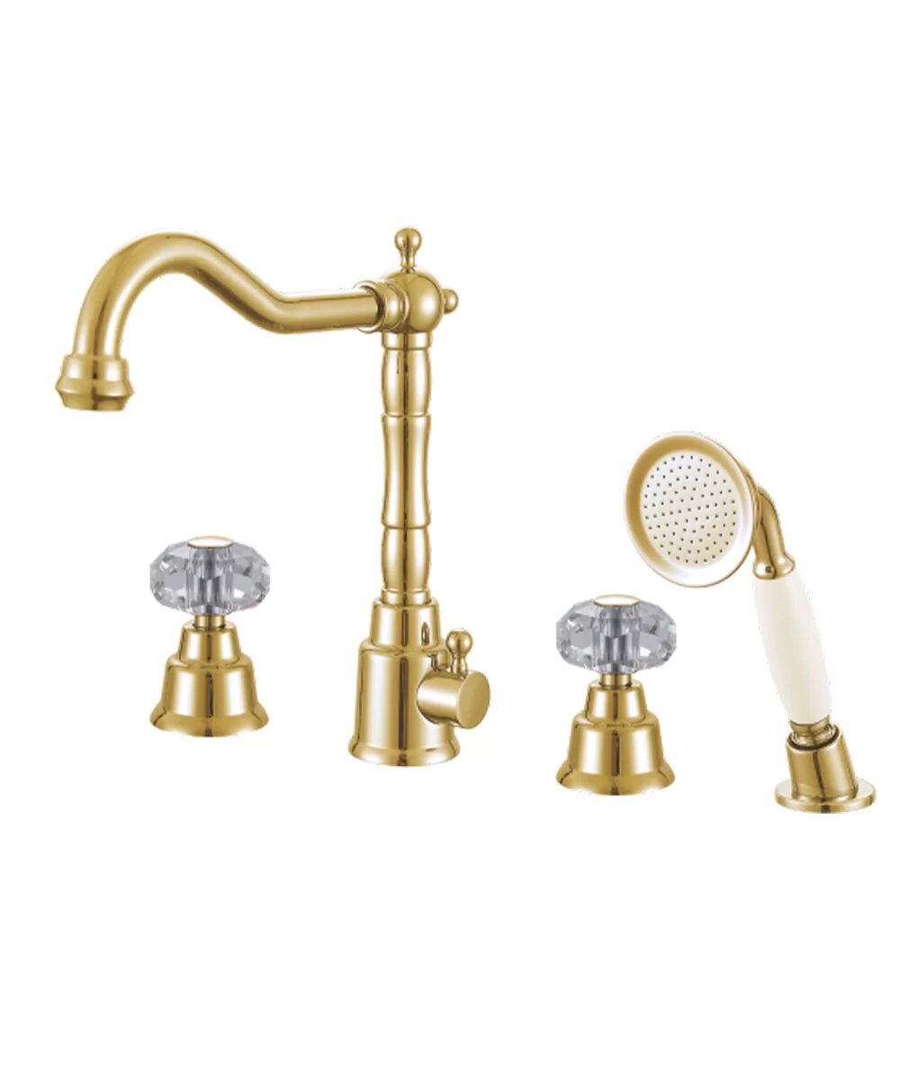 Смеситель на борт ванны GanzerGZ09034-E золото, врезной на 4 отверстия, из латуни