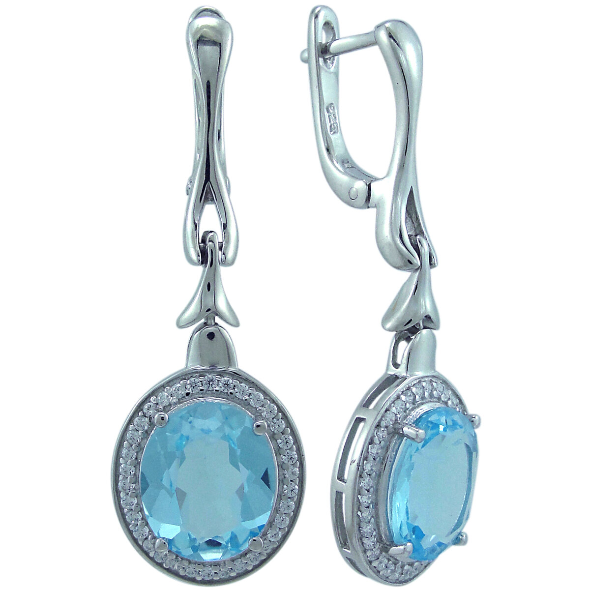 Серьги, серебро, 925 проба, родирование, фианит, топаз