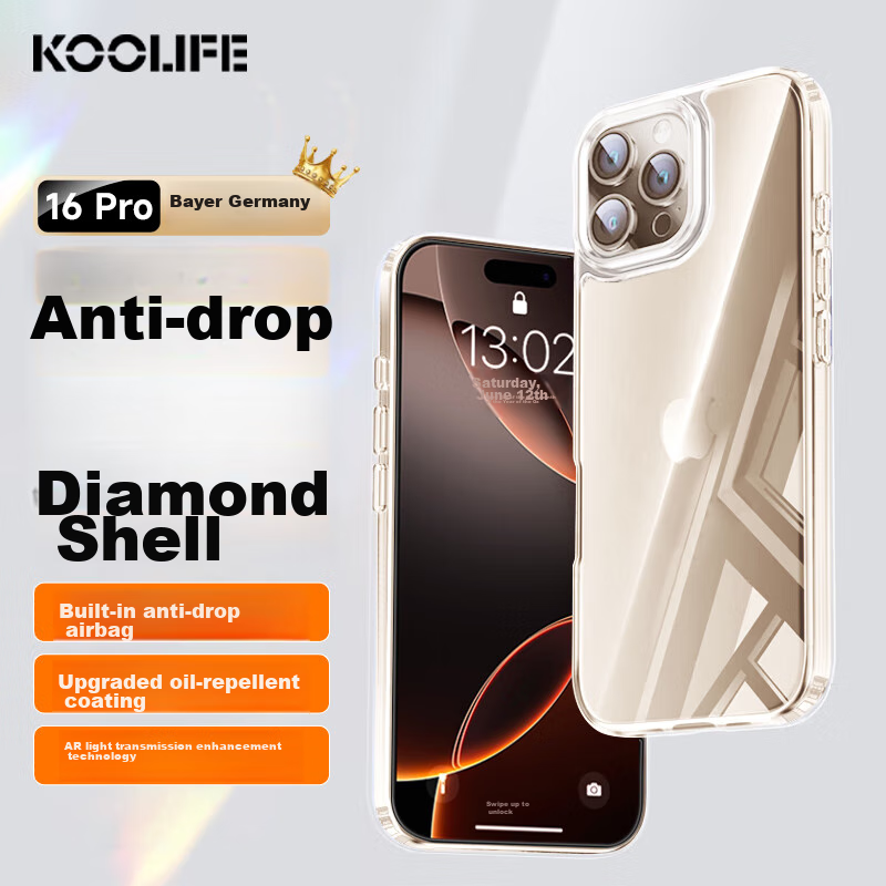 KOOLIFE Compatible with Apple 16 Pro Phone Case, IPhone 16 Pro Protective Cover, Lens Protection, Simple Skin-Friendly Ultra-Thin Shockproof Transparent Soft And Hard Shell, Simple Style for Men And Women