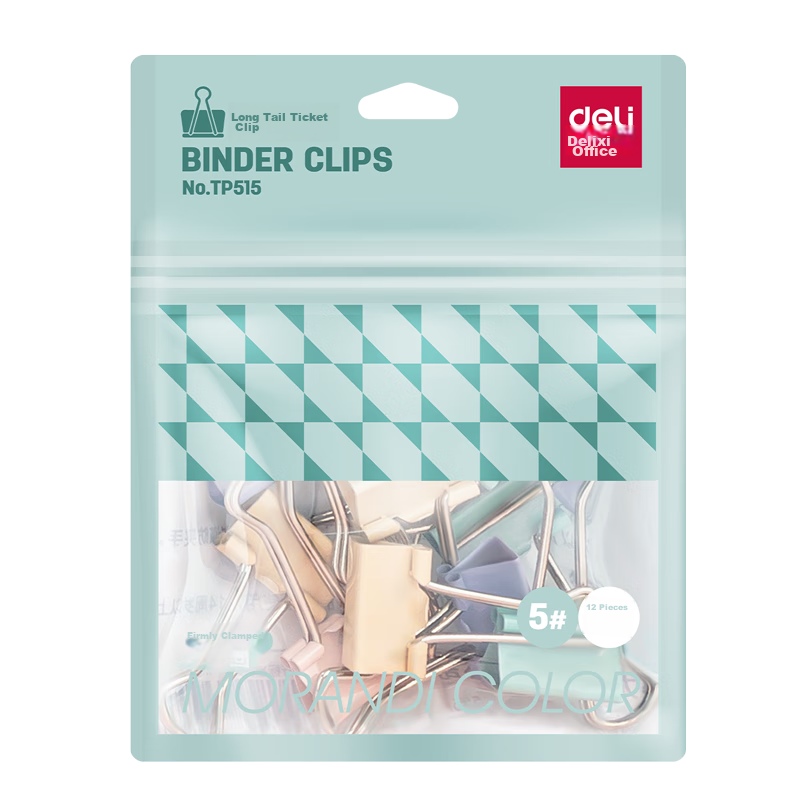 Deli 12-Pack 19mm Colorful Hollow Paper Clips, Small Size Bagged, 5# Medium Metal Binder Clips for Bills And Documents, Office Supplies, 12 Pieces/bag, TP515