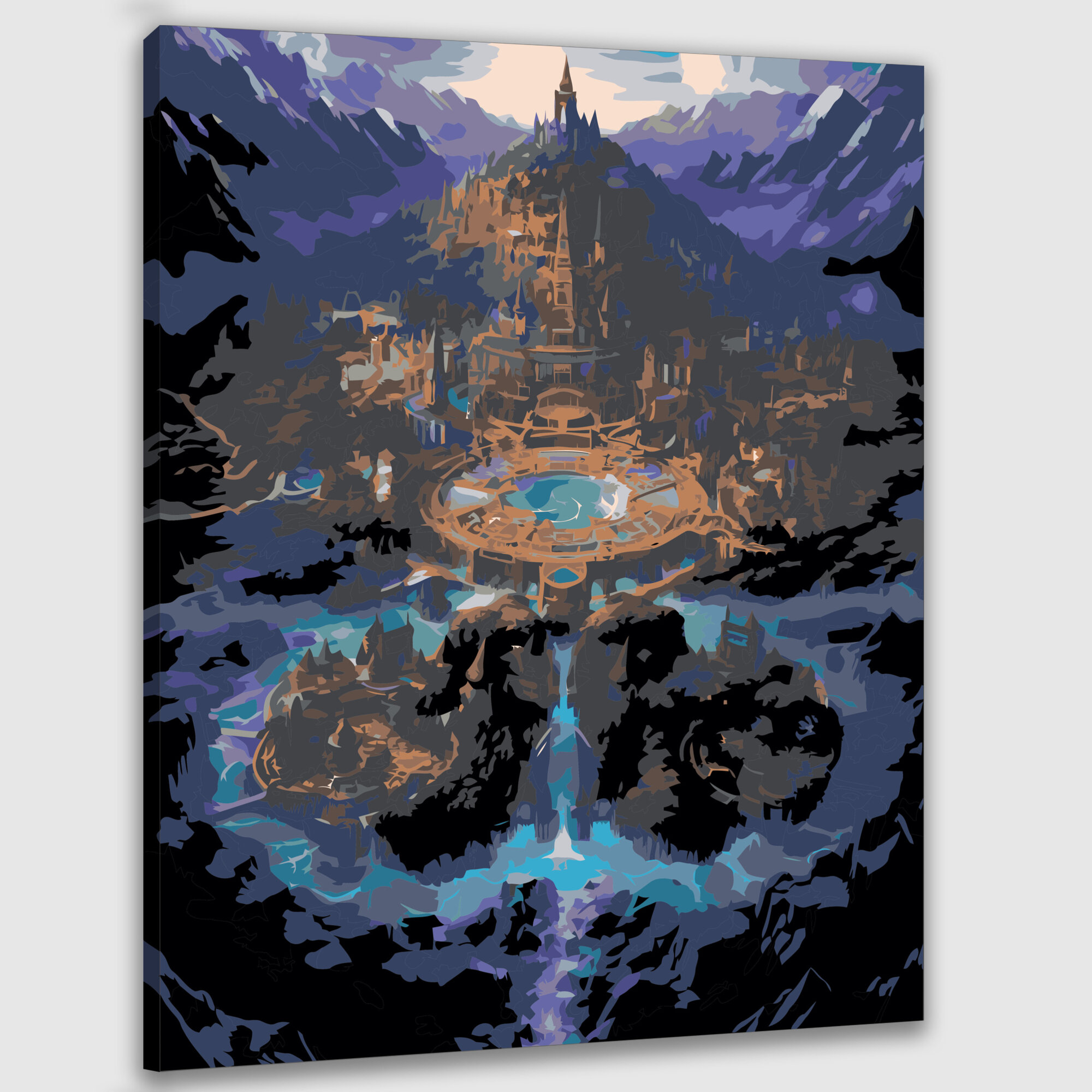 Картина по номерам 40x50 см, цифровое произведение, фантастическая карта, забытый мир, береговые линии, горные хребты