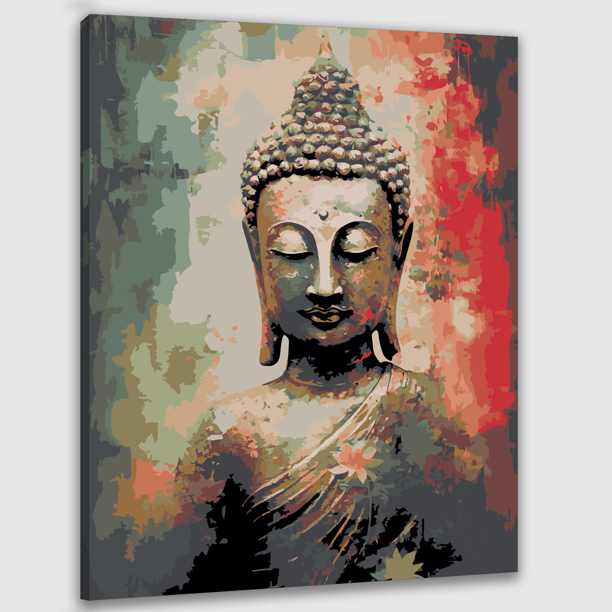Картина по номерам 40x50 см, Будда, смешанная техника, текстурированная бумага, мазки кисти, духовное путешествие