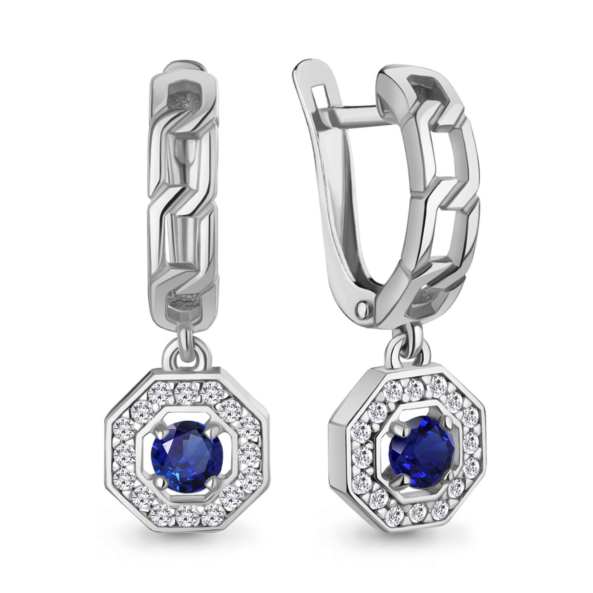 Серьги, серебро, 925 проба, родирование, сапфир синтетический, фианит