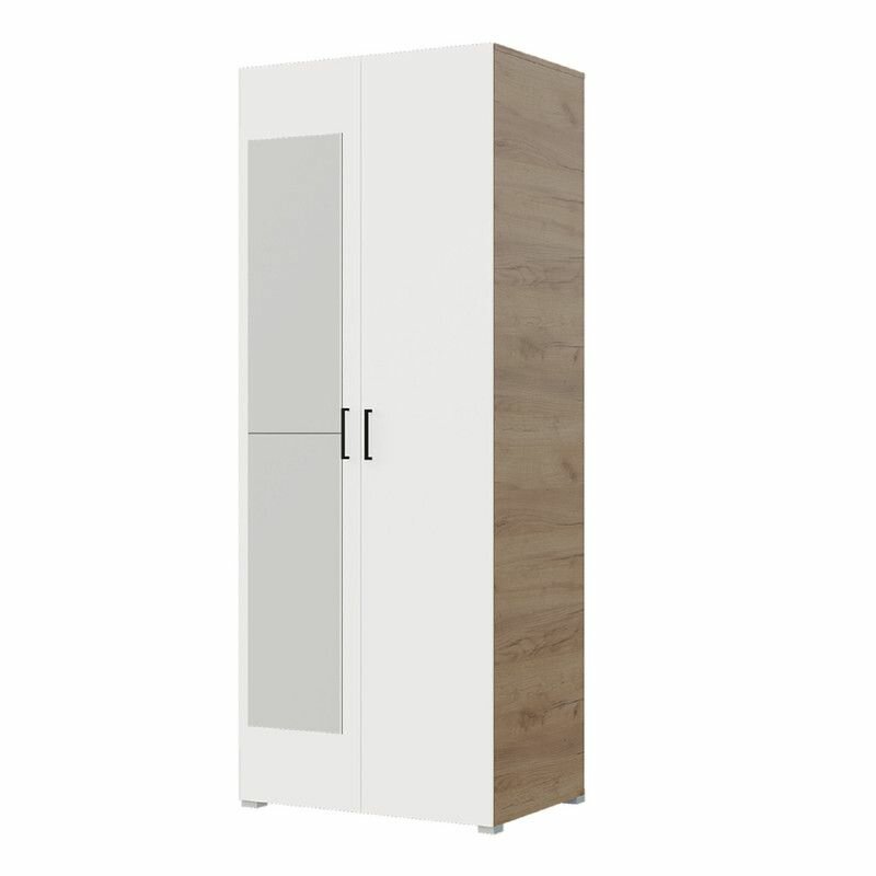 Шкаф 2ств 1000 Бостон с зеркалом 400, цвет Крафт золотой/Белый (штанга+полки)