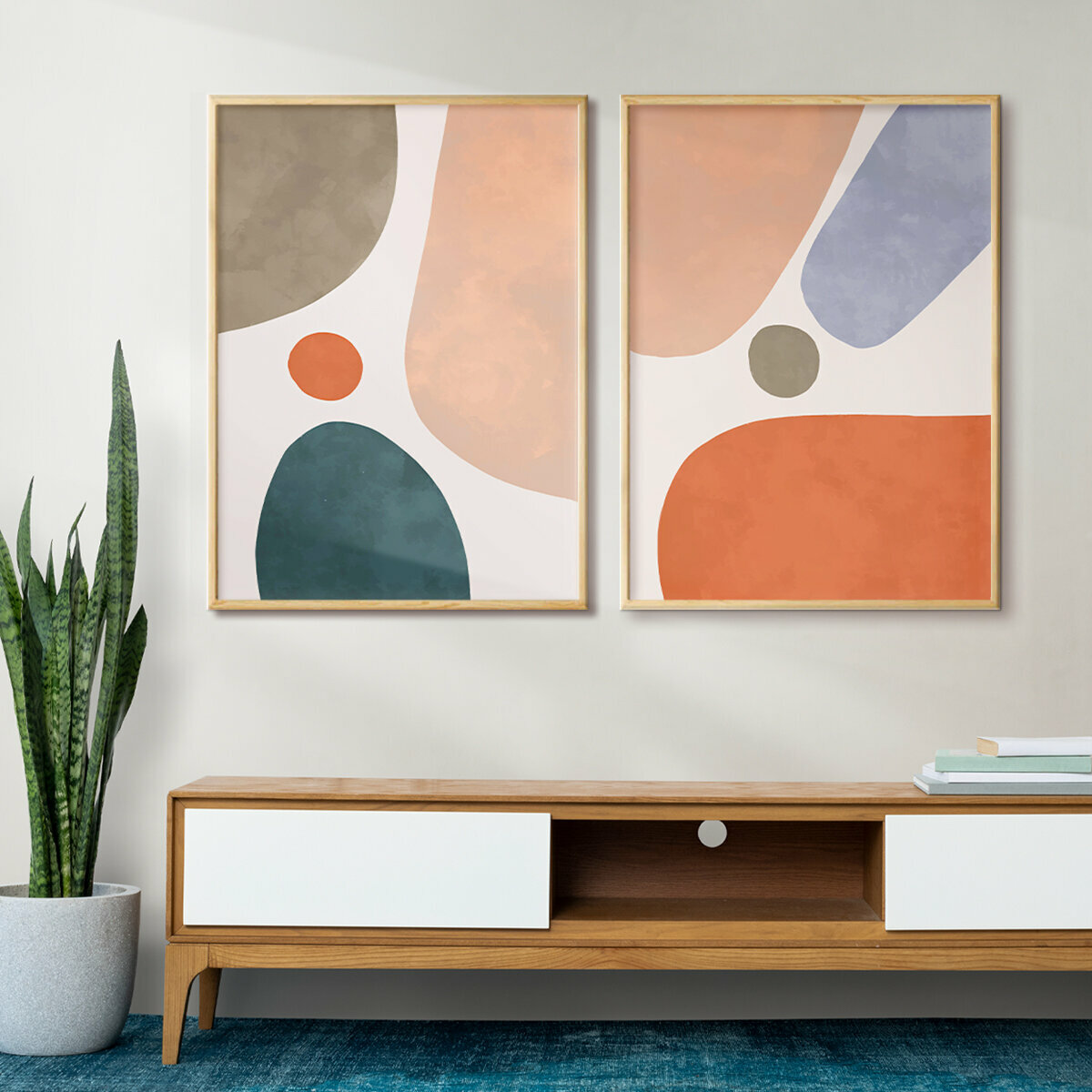 Постер 2 шт 50x70 без рамки "Абстракция пятна в современном стиле" набор картин для интерьера