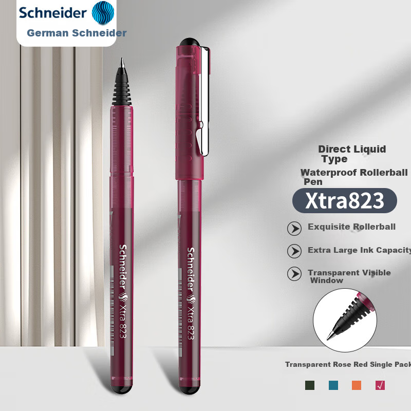 Schneider Needle-tip Neutral Pen 0.5mm Black Core Smooth Signature Pen Large Capacity Direct Liquid Water Pen Student Use 823 Single Pack - Transparent Pink 182308