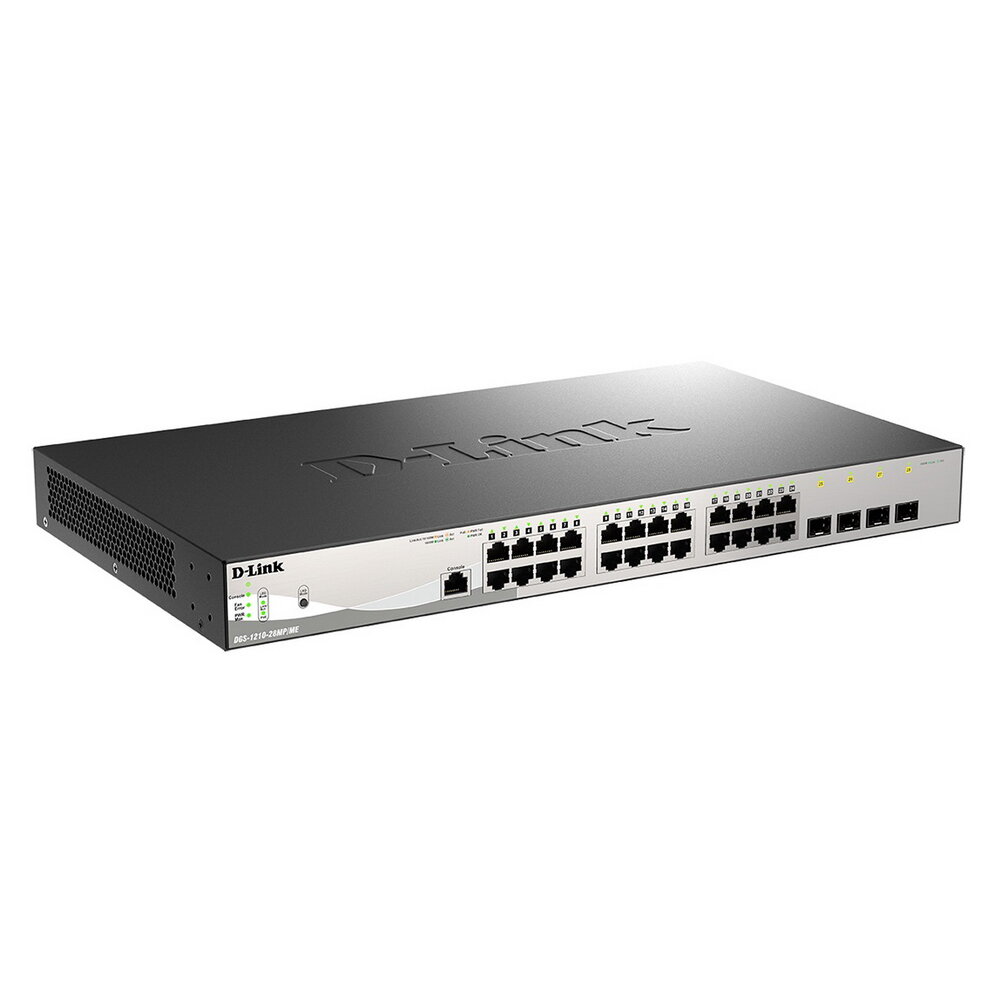 Коммутатор D-Link DGS-1210-28MP/ME/B2A Управляемый L2 коммутатор с 24 портами 10/100/1000Base-T и 4 портами 1000Base-X SFP (24 порта PoE 802.3af/at, PoE-бюджет 370 Вт) уц-5-1