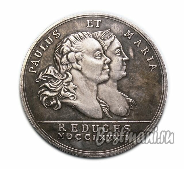 Серебряная медаль Павел и Мария Федоровна 1782 года сувенирная копия, ордена медали и награды
