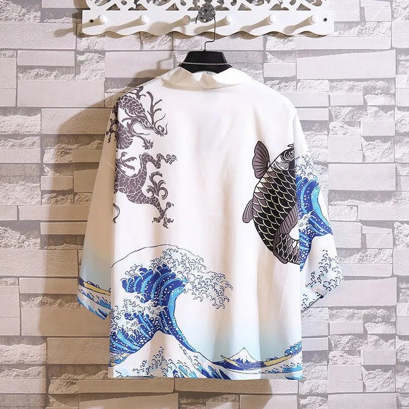 Японский стильный топ с принтом дракона Risbrdfly из полиэстера S, B