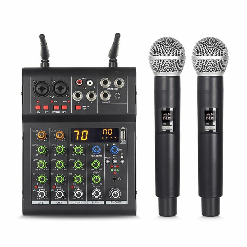 4-полосный микшер с микрофоном, живой записью, небольшим USB-микрофоном, беспроводной домашней сценой
