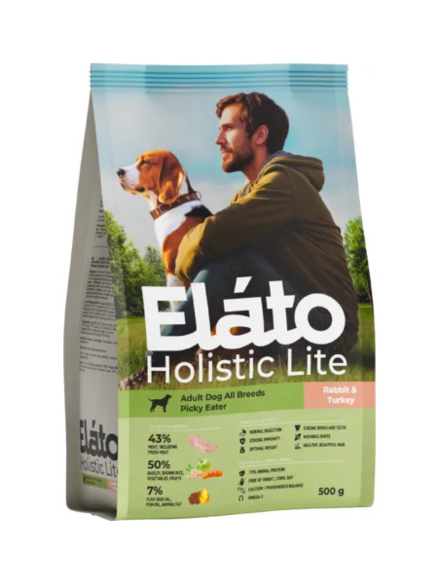 Сухой корм Elato Holistic Lite (Элато) для привередливых собак всех пород с кроликом и индейкой, 0,5 кг