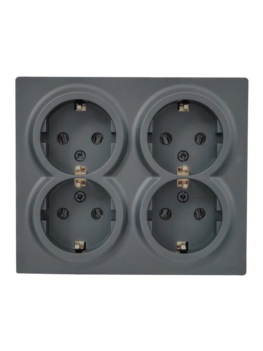 Розетка четверная LETO LEZARD с заземлением закрытый корпус ПБТ, графит