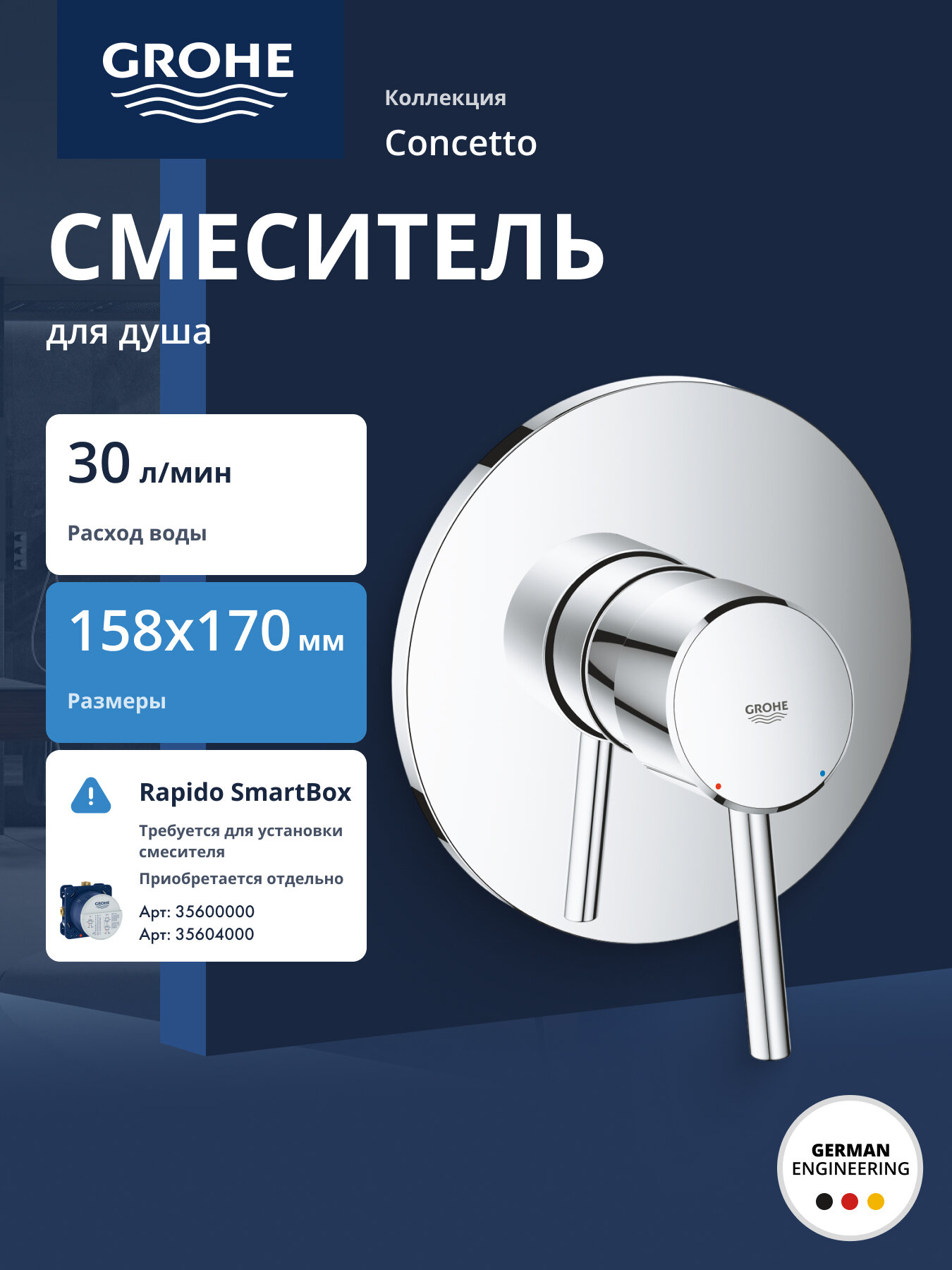Внешняя часть смесителя для душа GROHE Concetto, хром 24053001