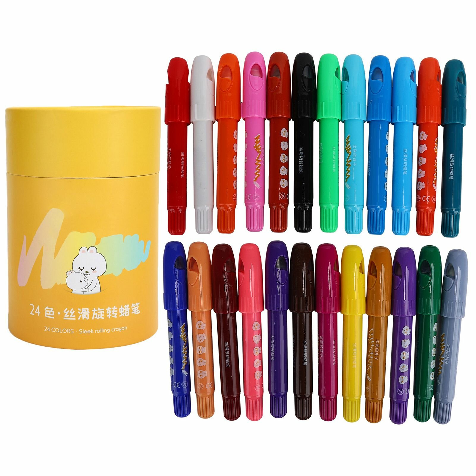 Вращающиеся восковые мелки, красочные моющиеся детские инструменты для рисования граффити, 24 цвета
