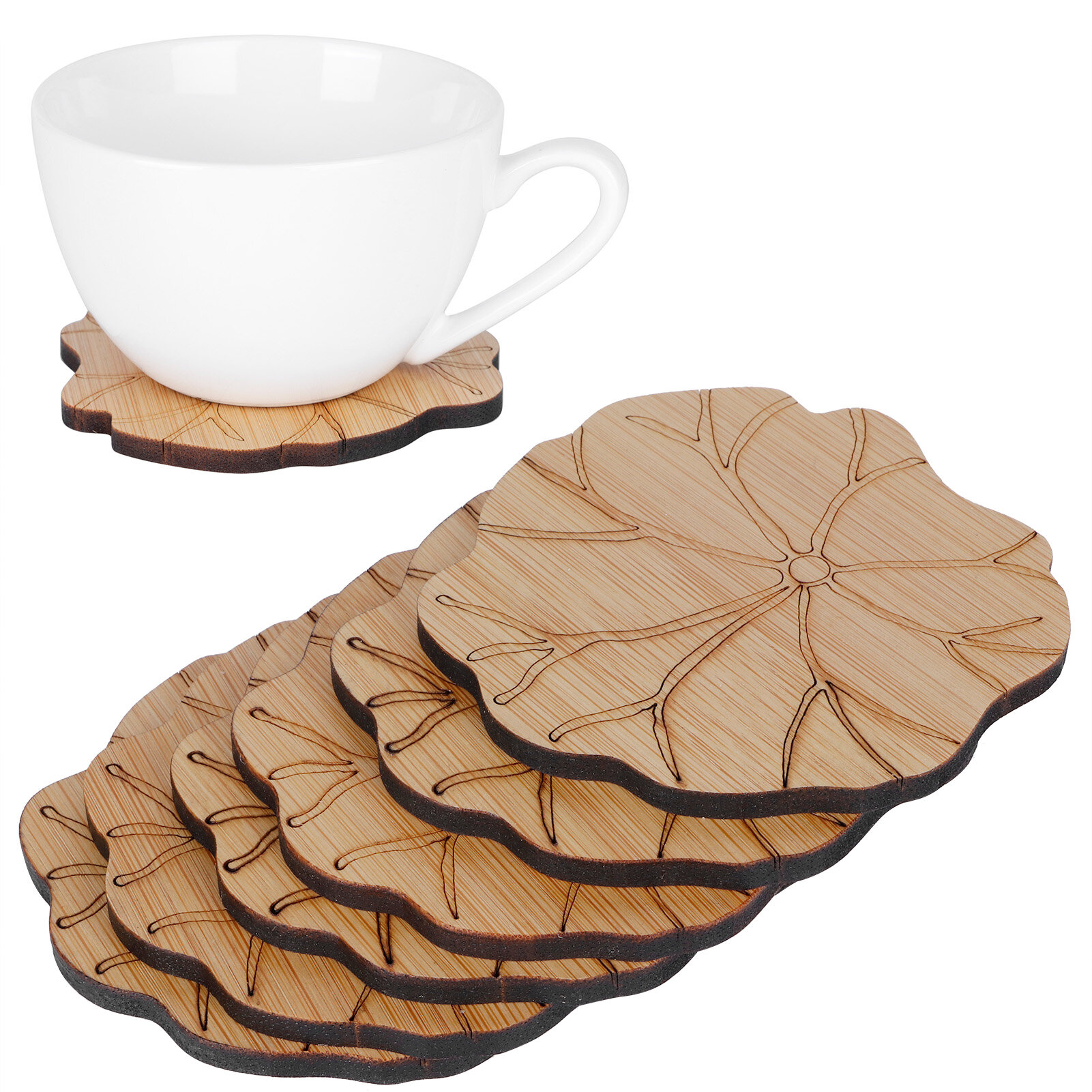 6 шт./компл, коврик для чашки, бамбуковая подставка, теплоизолированная подставка для чашки, посуда для напитков, настольный аксессуар, тип листа лотоса