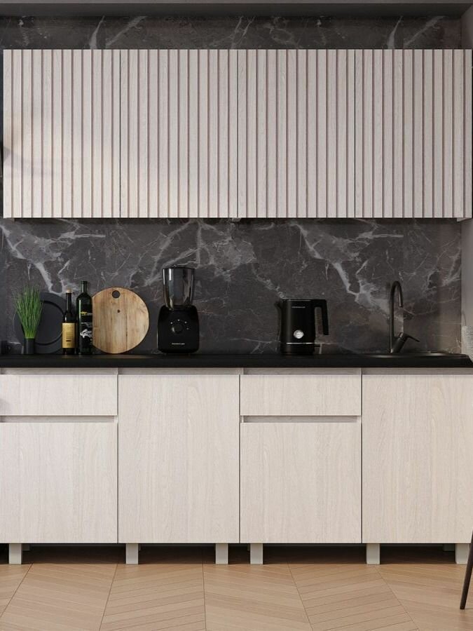 Кухонный гарнитур Тренд 2 м, мебель для дома и кухни, Ясень белый / столешница Черный янтарь