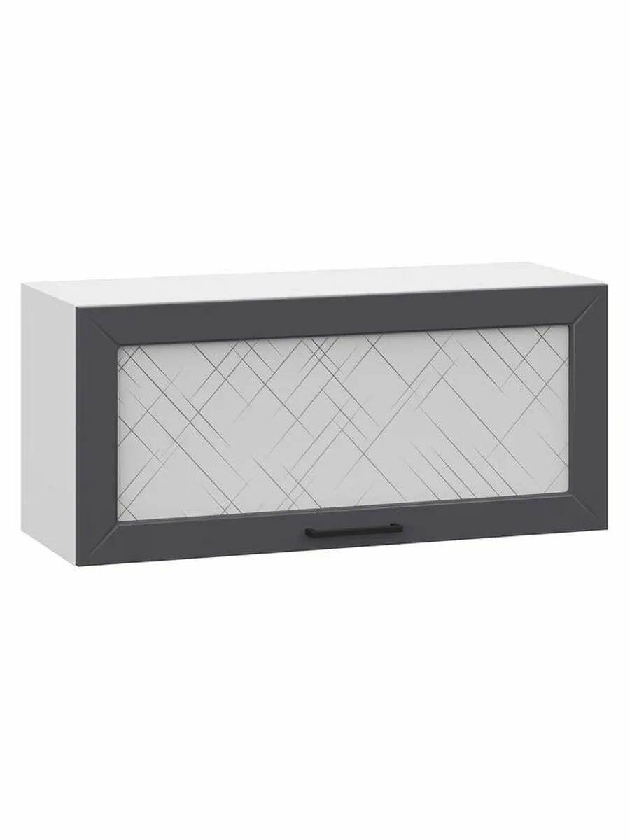 Кухонный модуль навесной, шкаф Сектор с полками, 80х29.6х36 см, Белый / Графит со стеклом