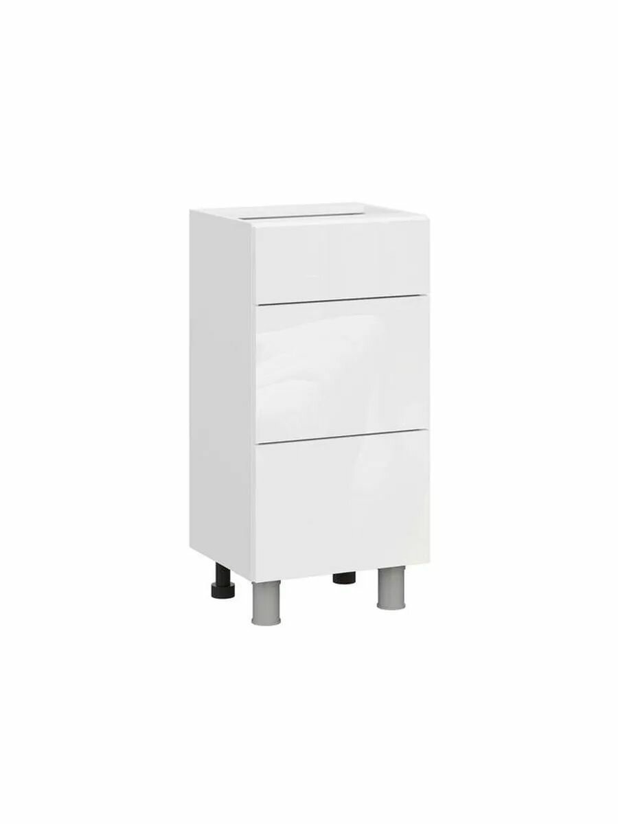 Кухонный модуль напольный, шкаф Стрэйт с ящиками, 40х34.8х82.4 см, Белый / Белый глянец