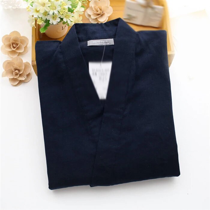 Кимоно в японском стиле для пар, юката, одежда для сна, топы, брюки, комплект Темно-синий, М, Men 10