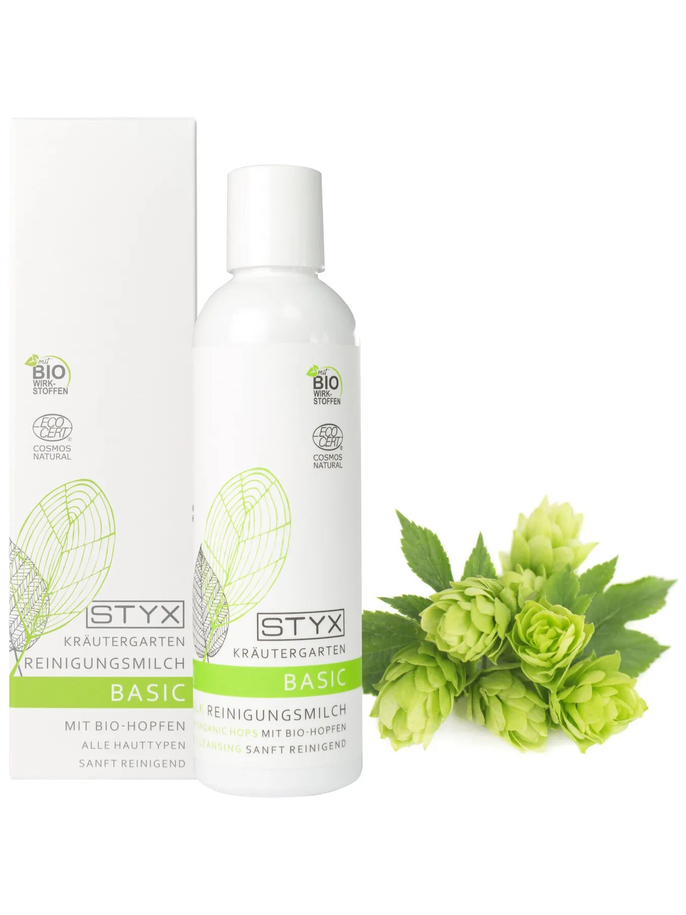 Органическое очищающее молочко "Хмель" STYX, средство для деликатного демакияжа и гигиены кожи любого типа, 200 мл