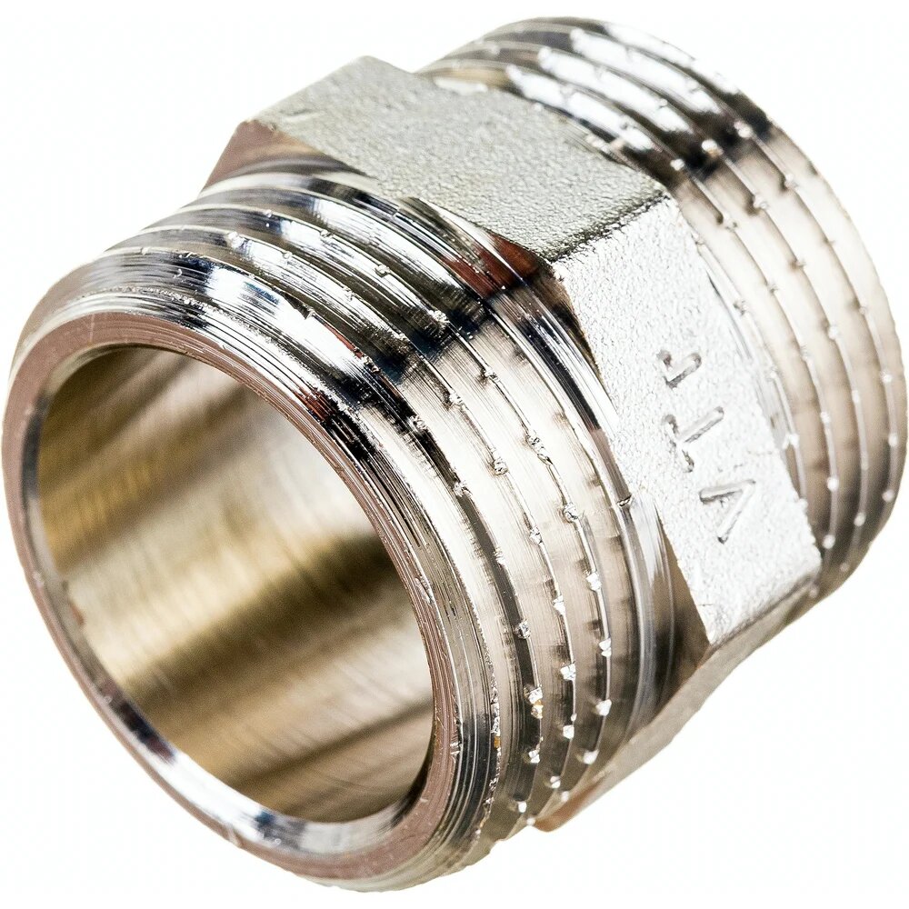 Ниппель Valtec VTr.582. N.0006, никелированная латунь, наружная/наружная резьба — фото 1