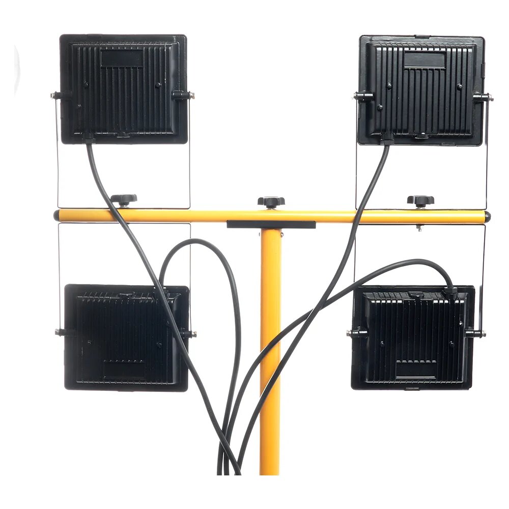Прожектор на штативе FERON 4*50W 6400К 220V черный IP65, двойной светодиодный, холодный белый свет, алюминиевый корпус — фото 1