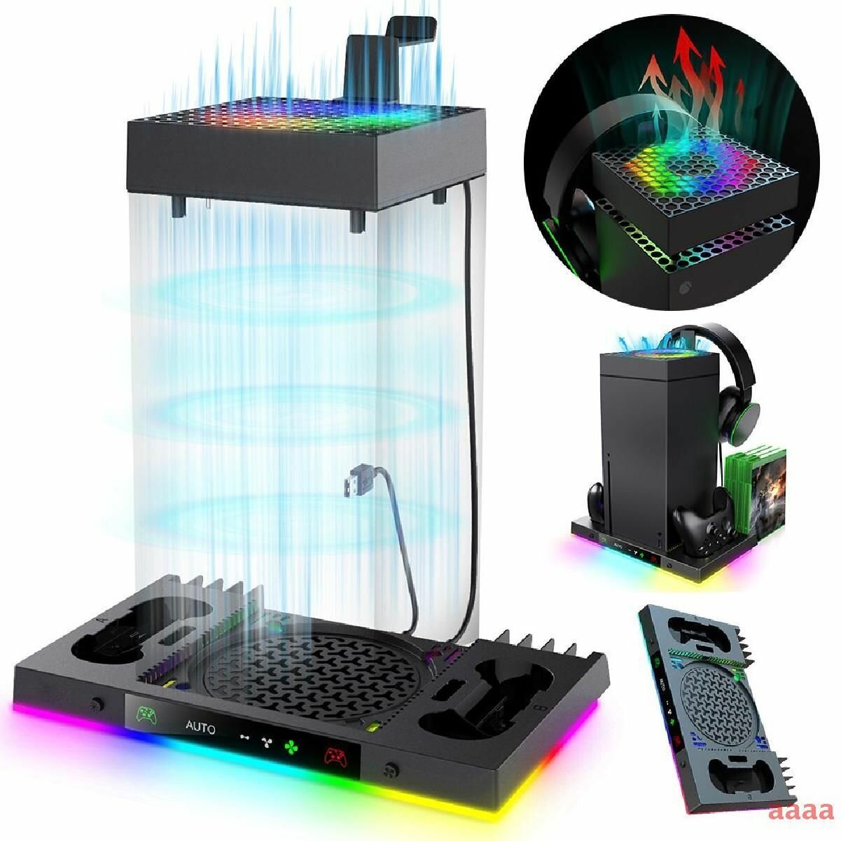 Док-станция для зарядки RGB с 3-уровневым вентилятором. Вертикальная подставка для охлаждающего вентилятора для Xbox Series X