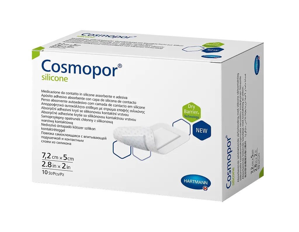 Повязка Космопор силикон/Cosmopor silicone на рану впитывающая пластырного типа 7,2 х 5 см 10 шт