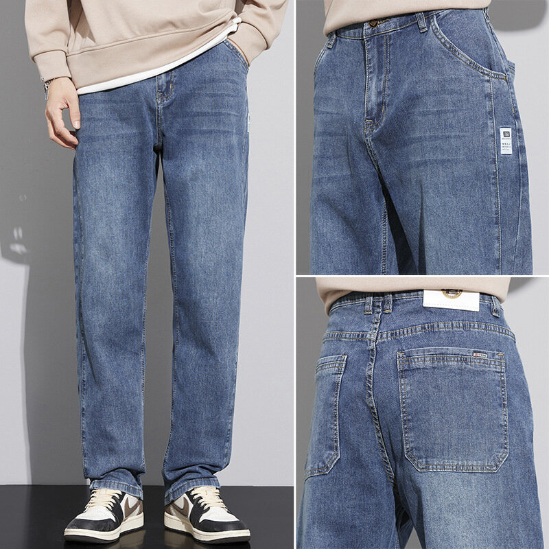 Охоты Брюки JYL Брюки джинсовые мужские Чистый цвет Осень бренд прямой свободный джинсовые