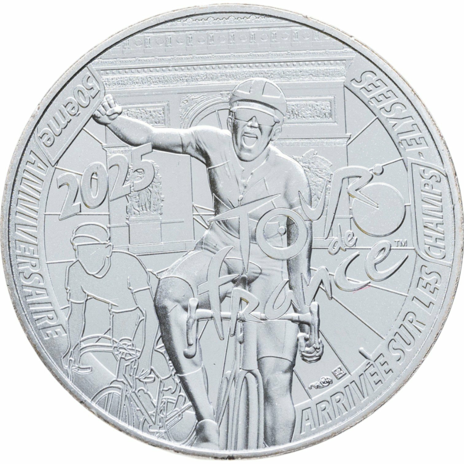 Франция 10 евро 2025 "50 лет финишу "Тур де Франс"-1975 на Елисейских Полях" в буклете, Серебро 333, в сохранности BUNC