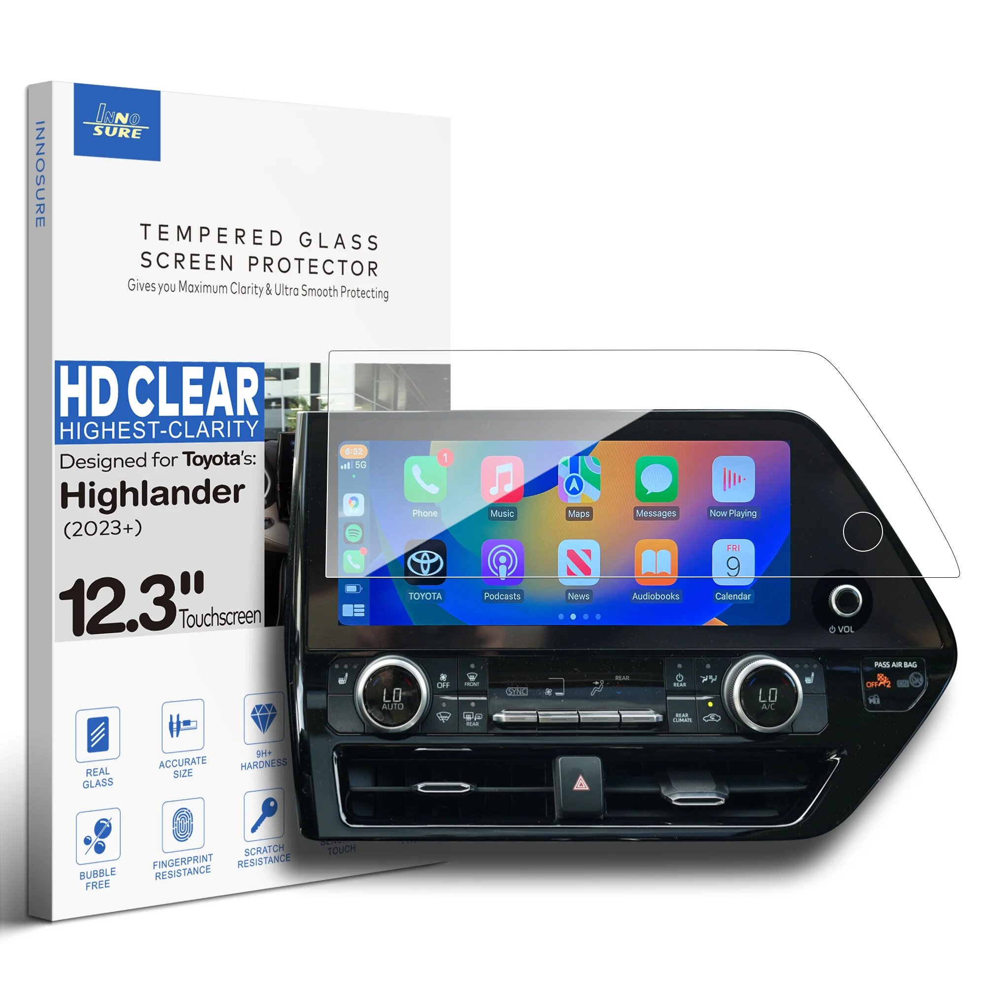 Защитная пленка из закаленного стекла для Toyota Highlander Limited/Platinum 12,3 дюйма с антибликовым покрытием для сенсорного экрана 2023 2024 2025 HD Clear, 1pcs - 12.3 Inch