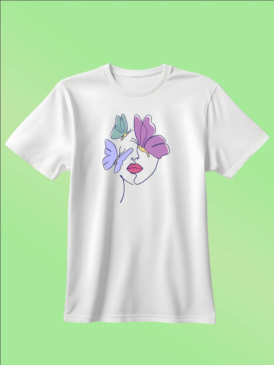Футболка абстракция девушка с бабочками
