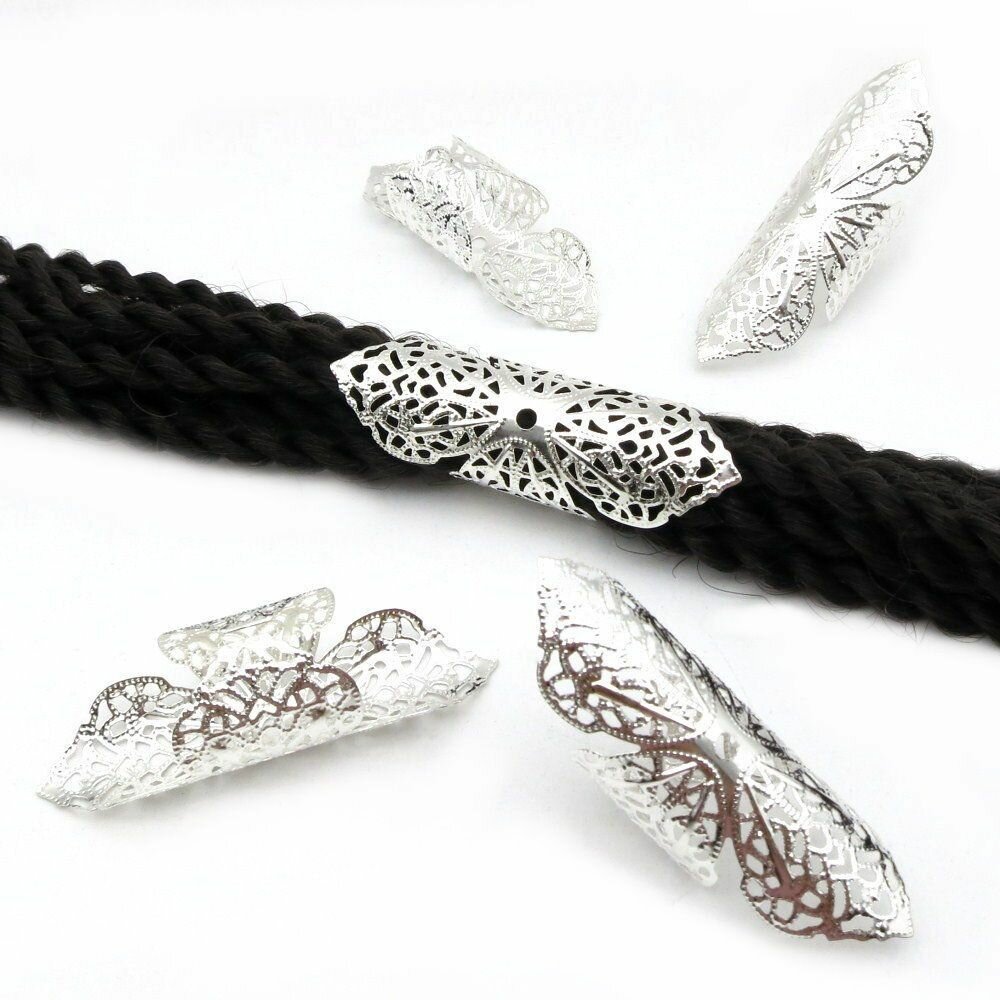 Кольцо для волос тонкое кружевное #2, цвет серебро, 17,0 мм, 5 шт