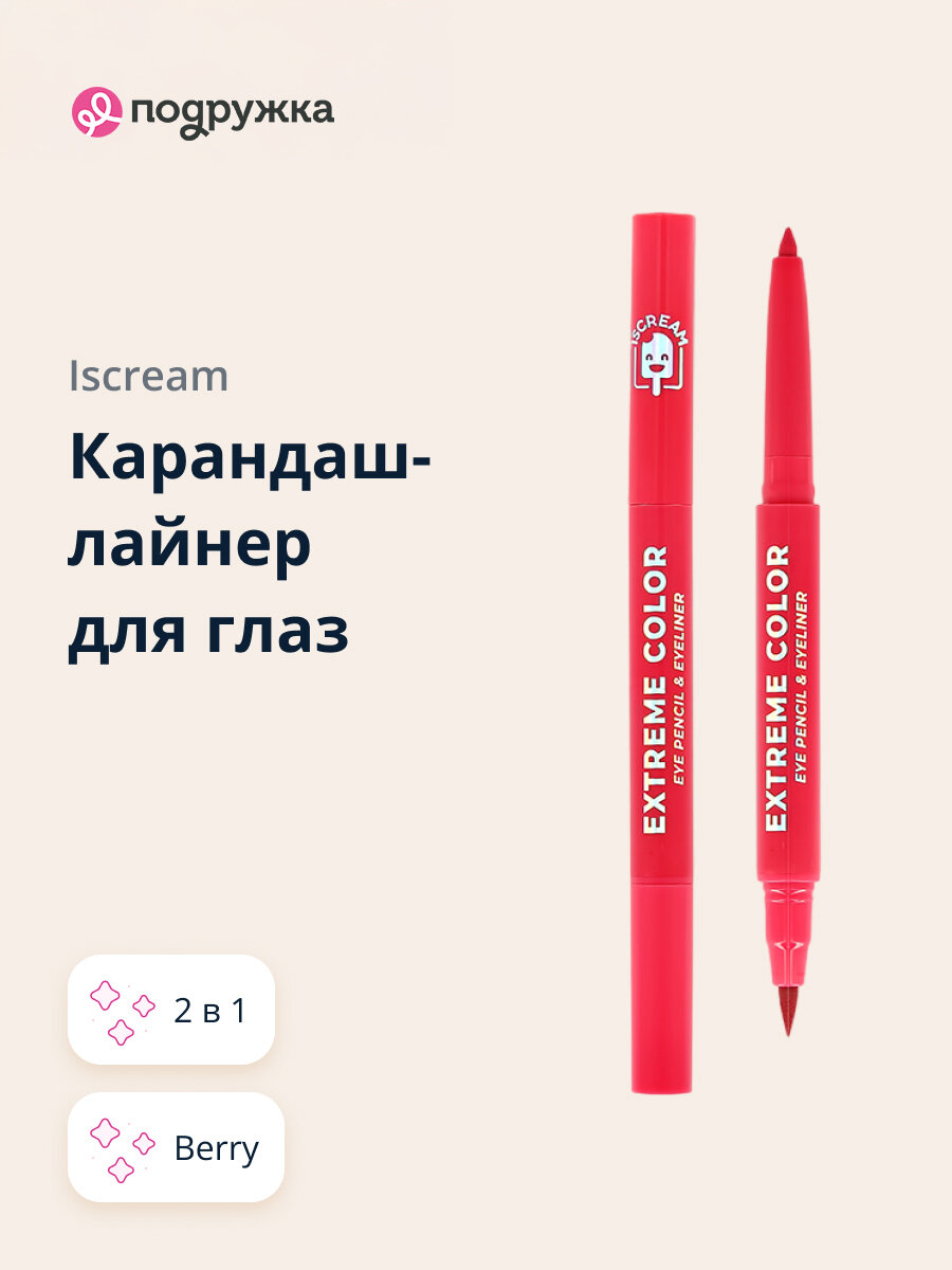 Карандаш-лайнер для глаз ISCREAM EXTREME COLOR 2 в 1 (berry)