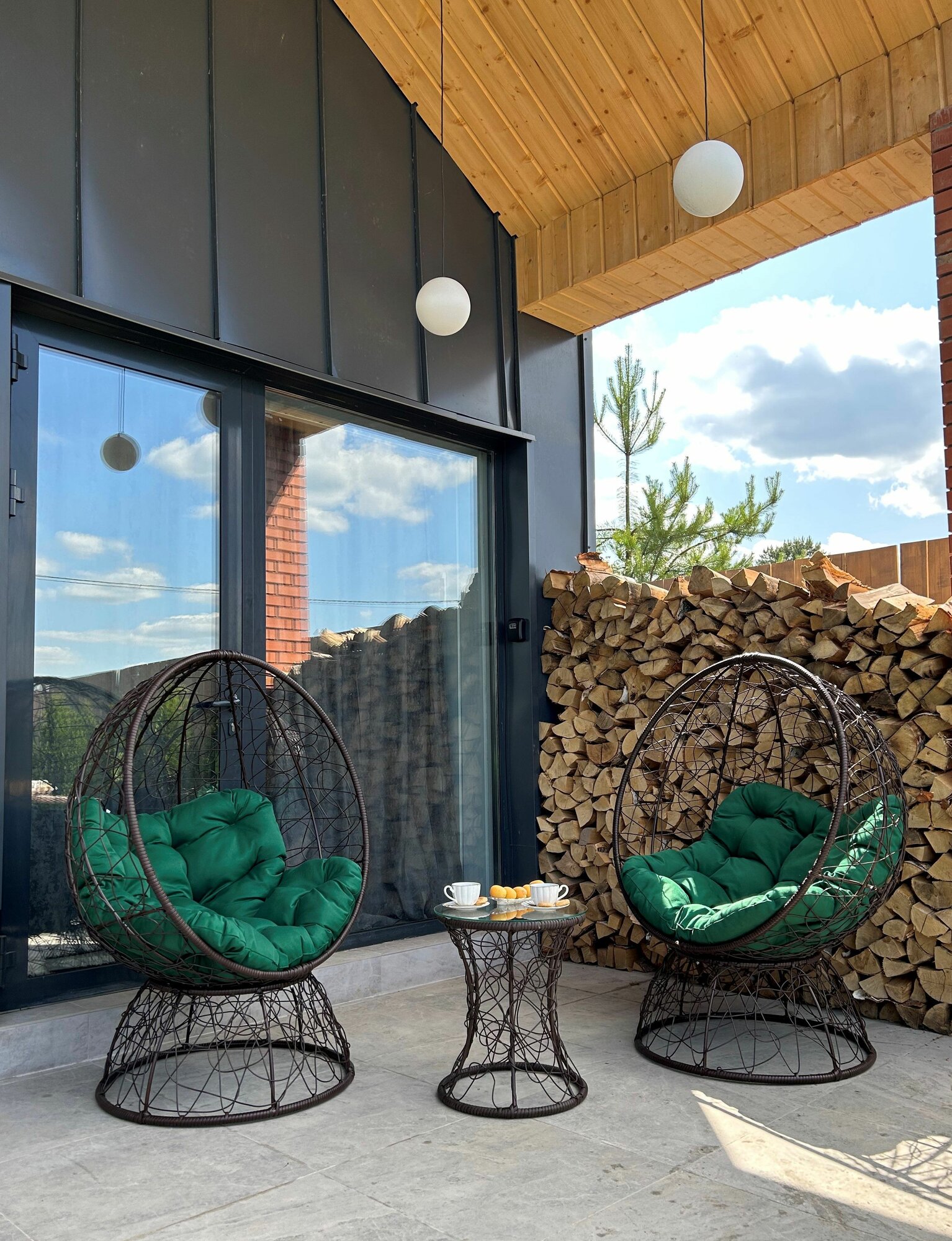 Набор садовый ореон коричневый 2 кресла, столик, 2 подушки (зеленый, полиэстер)