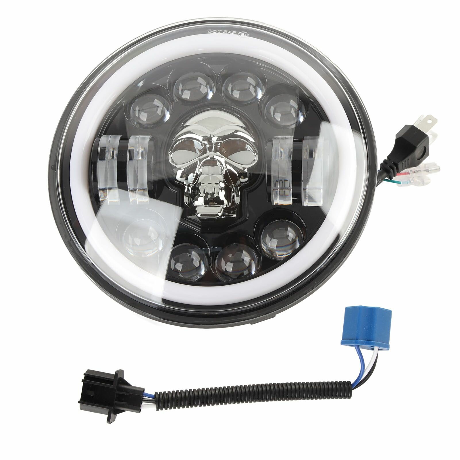 7 дюймов Мотоцикл LED фары с ангельскими глазами и черепом, белый свет 3000 ЛМ, 12 В, 30 Вт