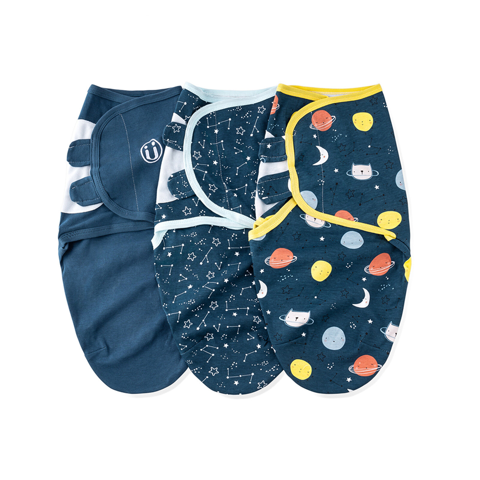 Insular SU3007 3PCS Baby Swaddle Wrap Blanket Cotton Infant Sleeping Blanket Space Planet Pattern Newborn Baby Boys Girls 65*51cm 70*58cm Multicolor