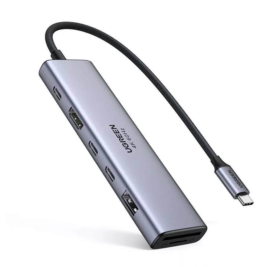 USB-хаб Ugreen CM511 7-in-1 USB-C grey hdmi 4k@60hz+2xusb-c 3.2+1xusb-a 3.2+sd/tf+pd converter