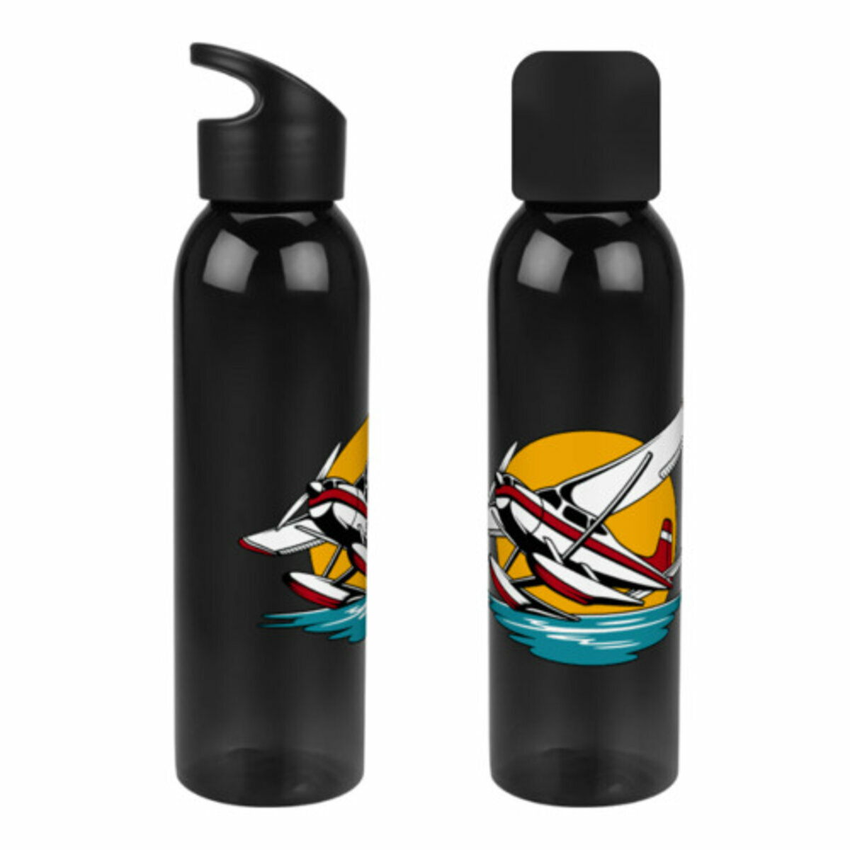 Бутылка для воды «Самолет аэроплан летит над морем. Для пилота» (черный)