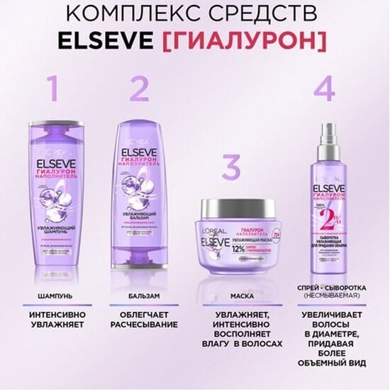 Увлажняющий бальзам L'oreal Paris Elseve Гиалурон, для обезвоженных и тонких волос, 400 мл.
