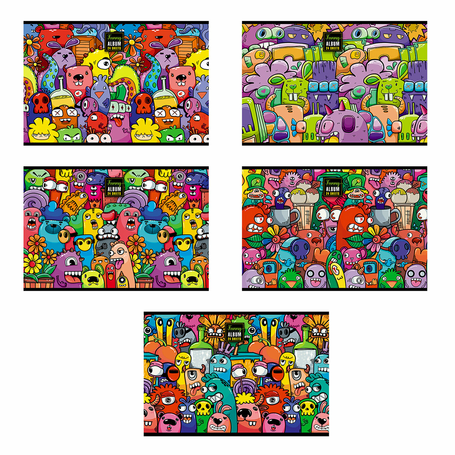 Альбом для рисования А4 24 л, скоба, TWIN-лак, пзбм, 205х295 мм, "Куча Монстров" (микс в спайке), 44055 (цена только за 1 шт.)