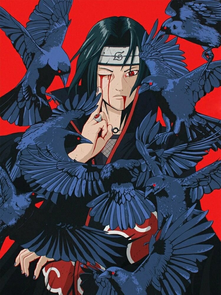 Алмазная картина "Наруто Учиха Мультфильм" алмазная огранка 40х50 см,40x50cm, белый