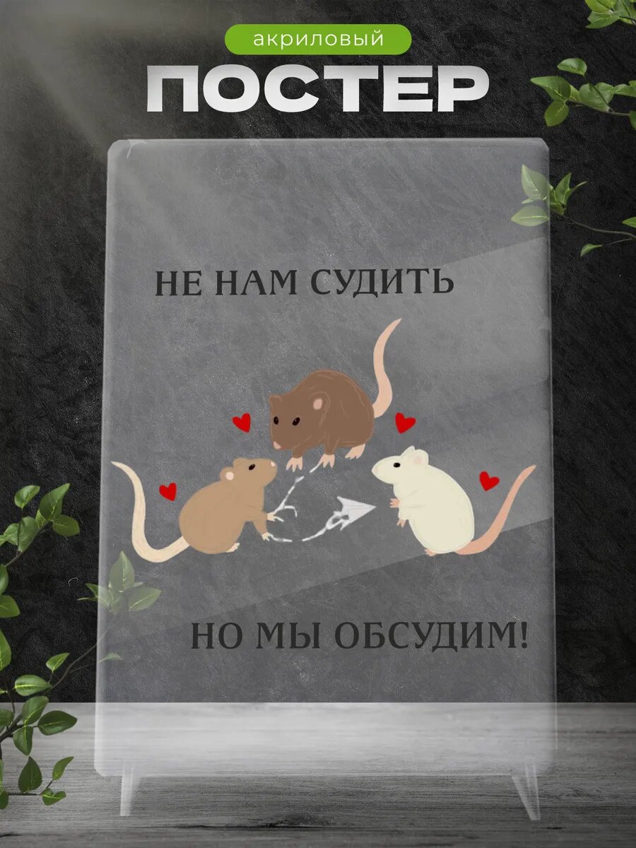 Акриловый постер, открытка подарочная на подставке с цветным принтом мем крысы постер