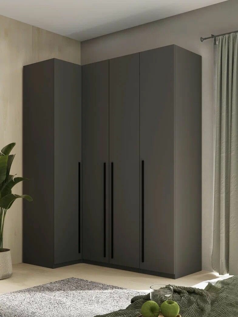 Угловой шкаф для одежды распашной с ящиками, Принцесса Мелания, Графит, 2200х900х1700мм