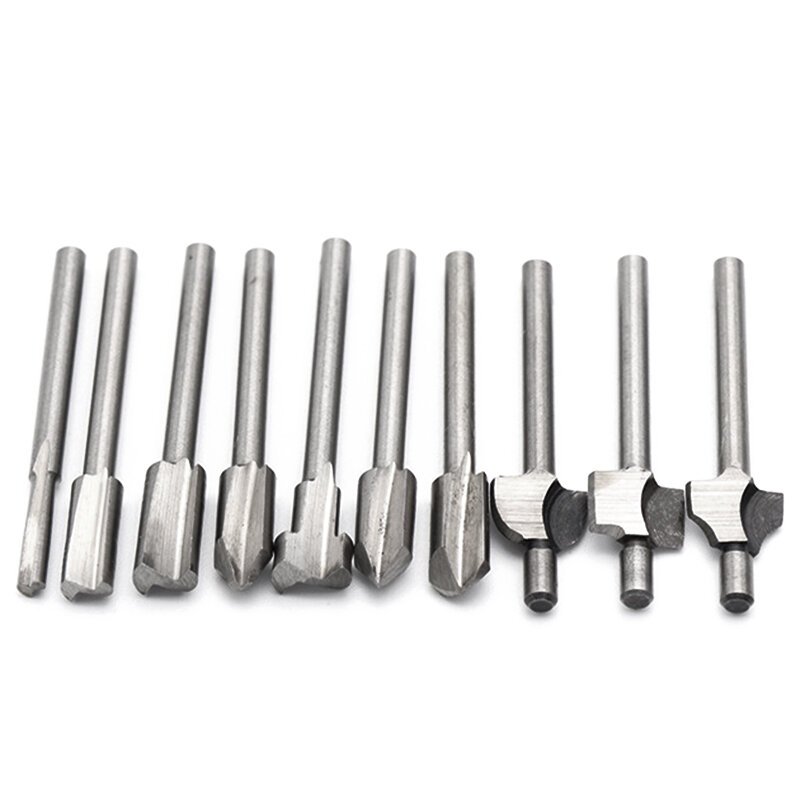10 шт. 1/8-дюймовый HSS хвостовик деревообрабатывающий мини-фрезы набор 3,2 мм фреза по дереву для вращающегося инструмента для снятия заусенцев с дерева