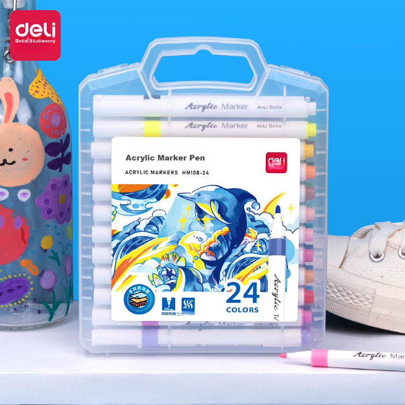 Deli Children's 24-Color Acrylic Markers, Art Drawing Paint Pens, Drawing Tools, Toys for Boys And Girls, Birthday Gift, HM108-24